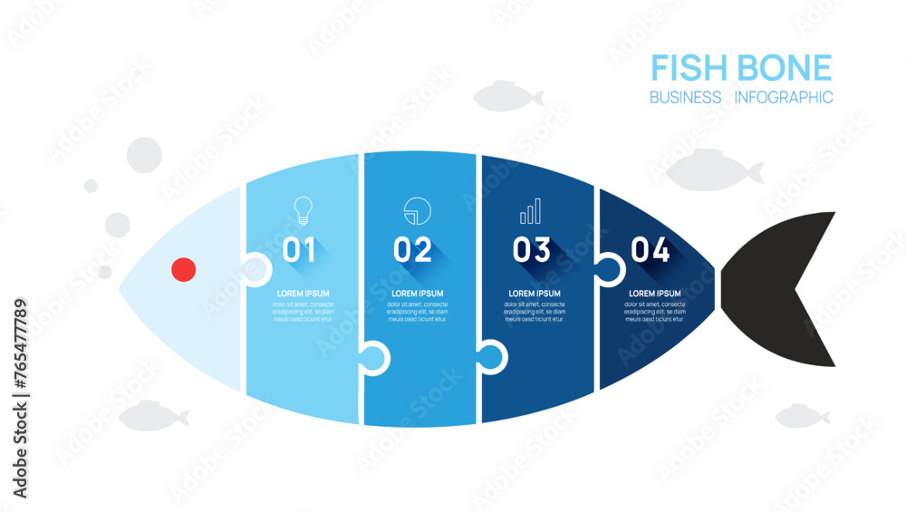 Infographic fish bone diagram jigsaw template for business. 4 step ...