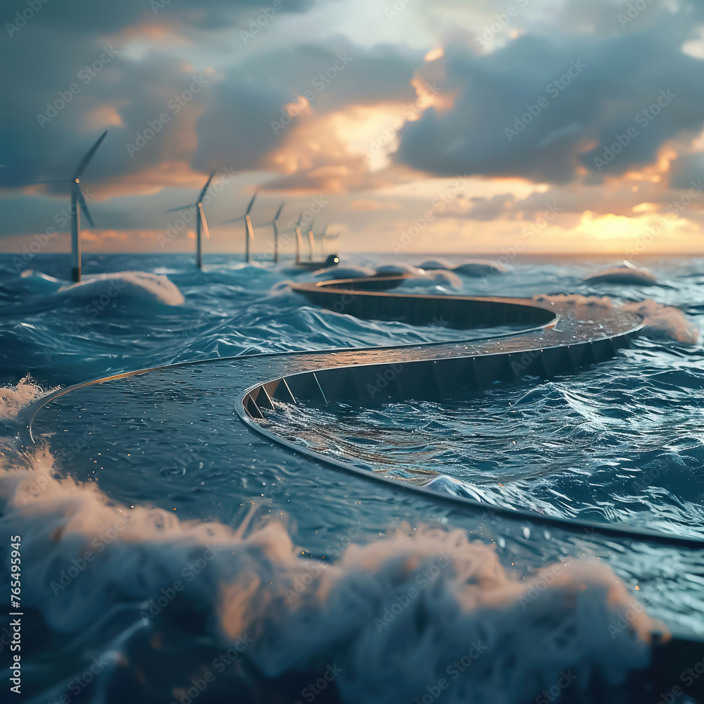 Wave energy converters at sea, representing ESG and renewable power ...