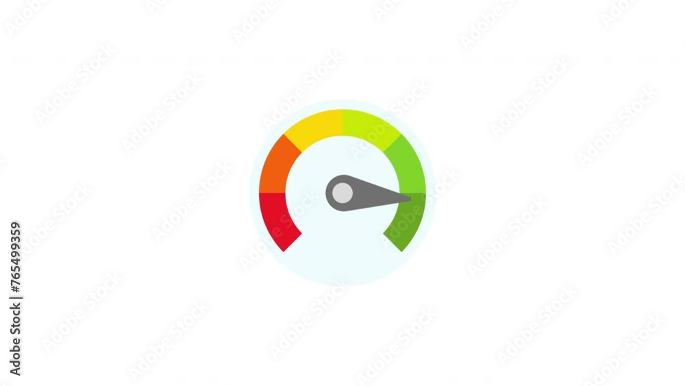 circular gauge with a needle pointing towards a red segment. The gauge ...