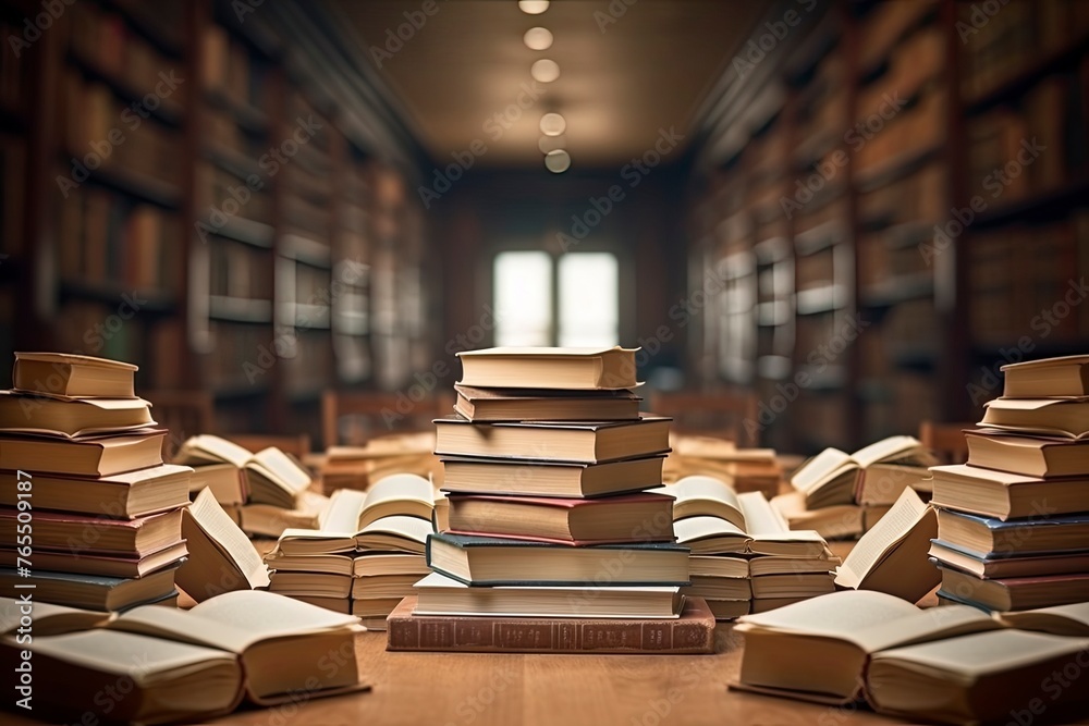 Education learning concept with opening book or textbook in old library ...