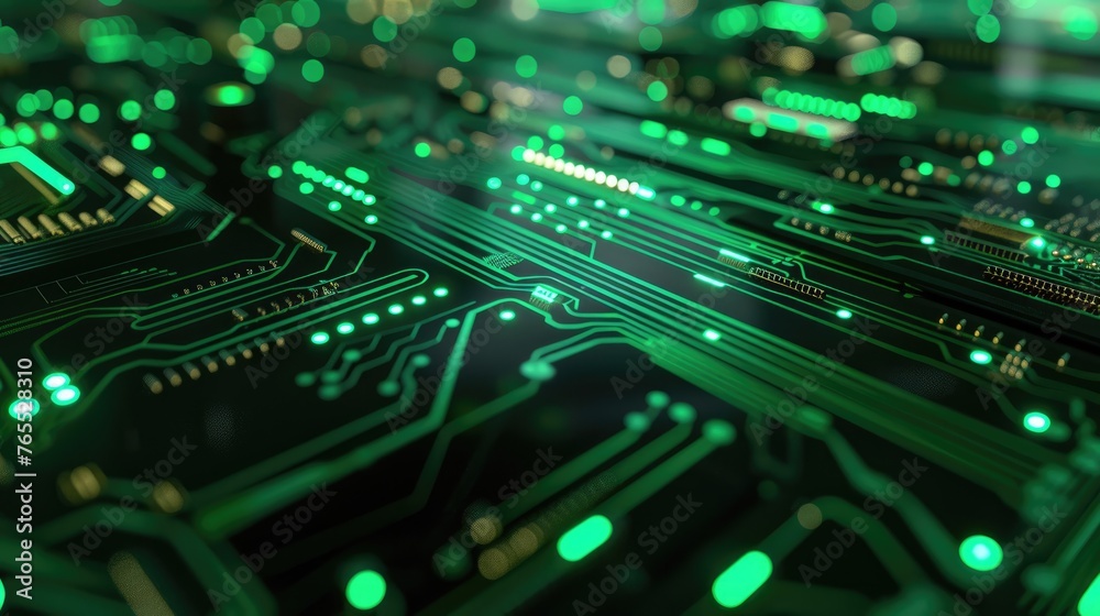 Green Technology Concept: Circuit Board with Glowing Traces and Chip ...