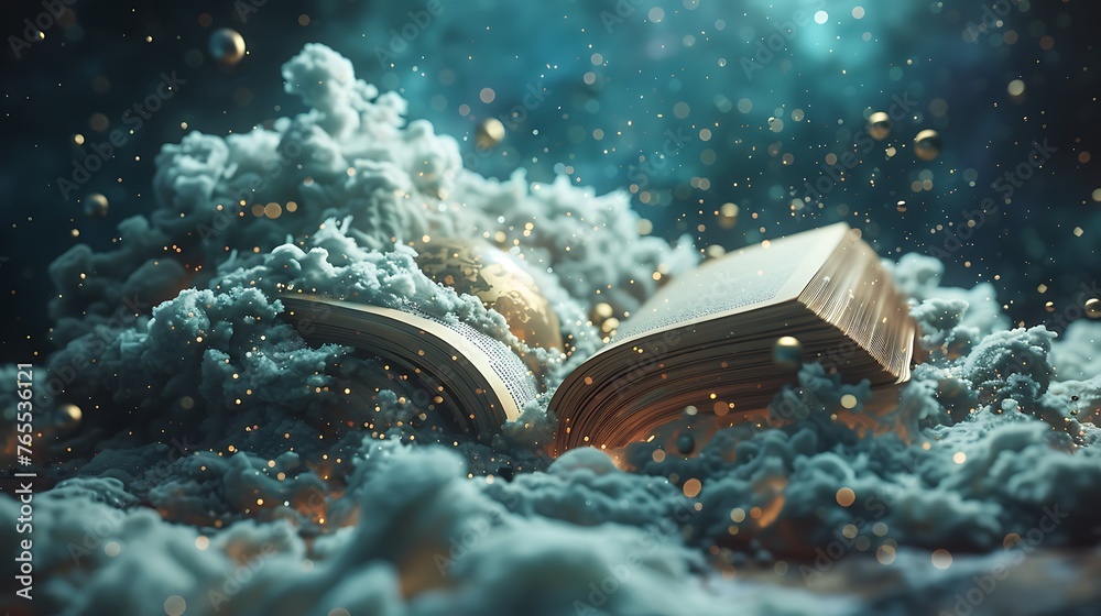 3D icon of flying five objects composition, including earth, book, bild ...