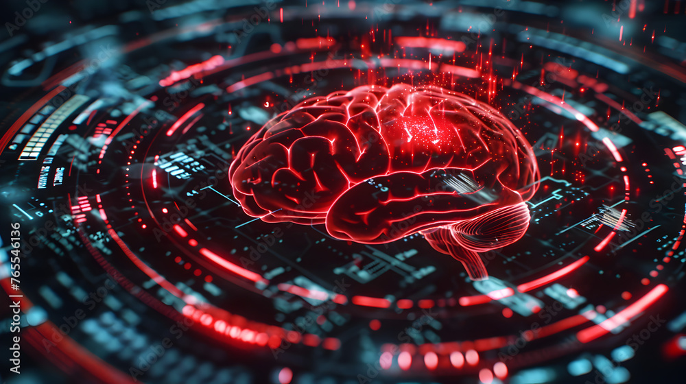 Futuristic interpretation of epilepsy diagnosis, showing an MRI brain ...