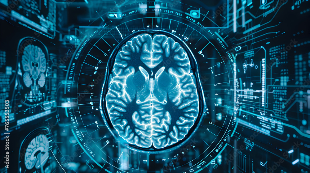 Photo MRI scan of a brain affected by neurodegenerative diseases ...