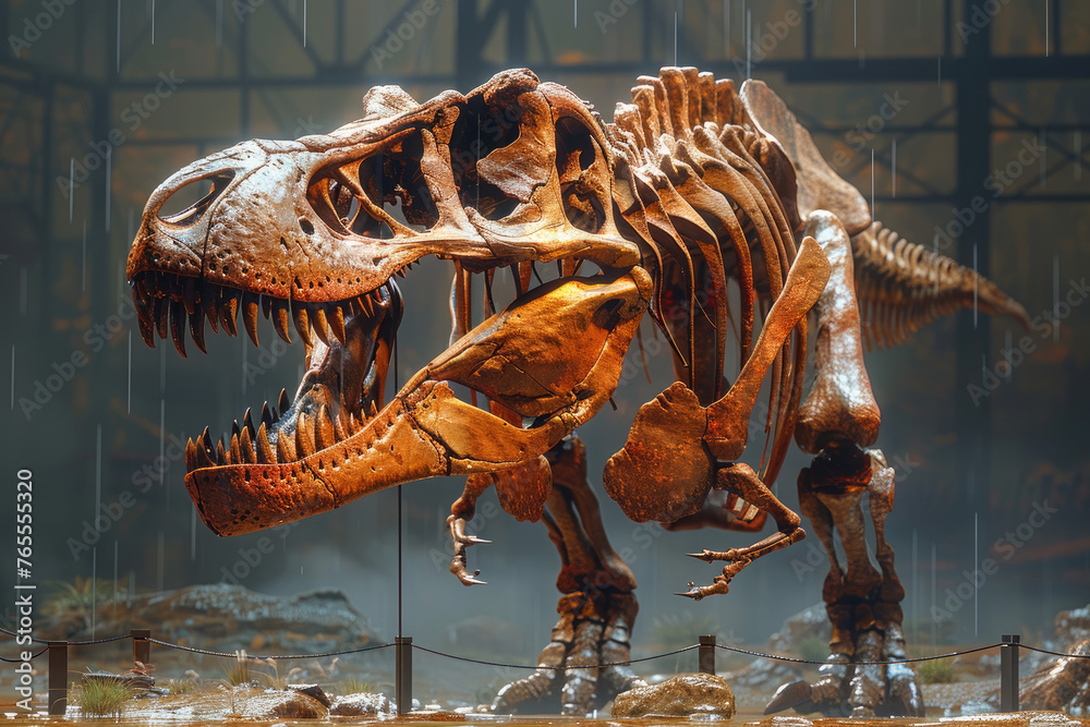 Tyrannosaurus rex skull depicted in a realistic profile position with ...