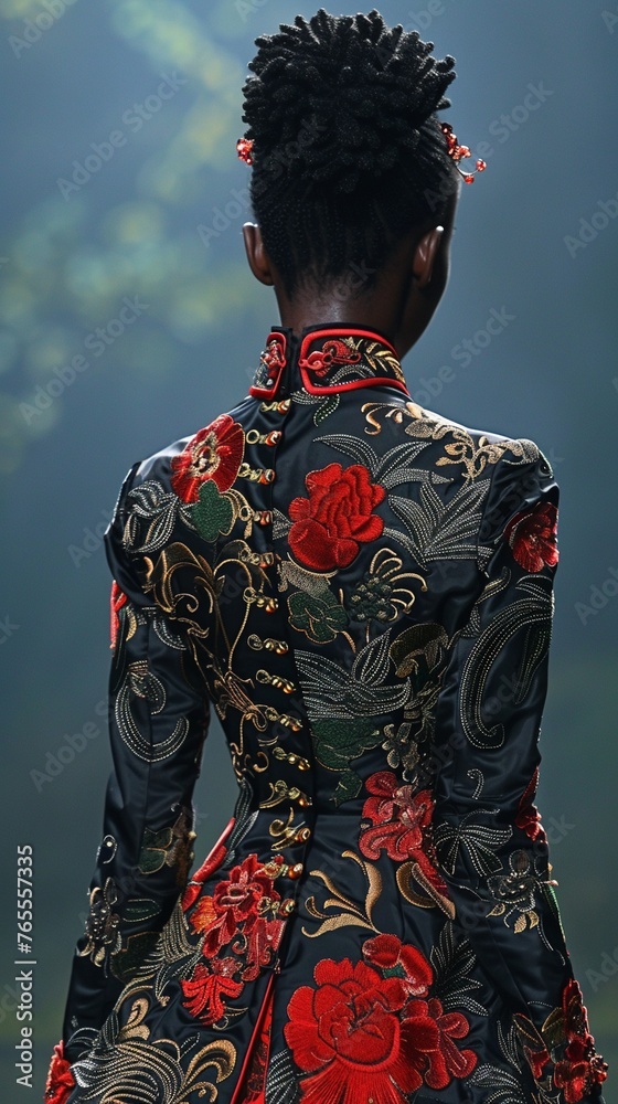 Revitalize the essence of retro fashion by focusing on the back view ...