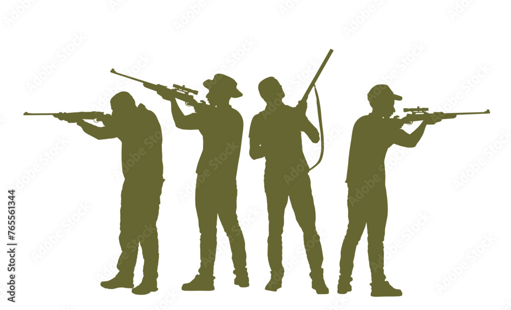 Outdoor hobby hunting people. Aiming hunter man sniper rifle vector ...