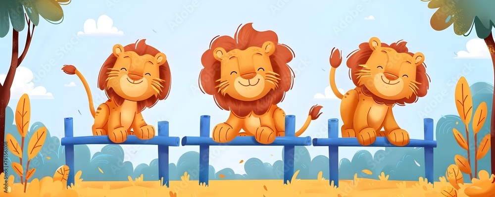 Playful Lion Cubs Engaging in Teamwork and Leadership Activities on ...