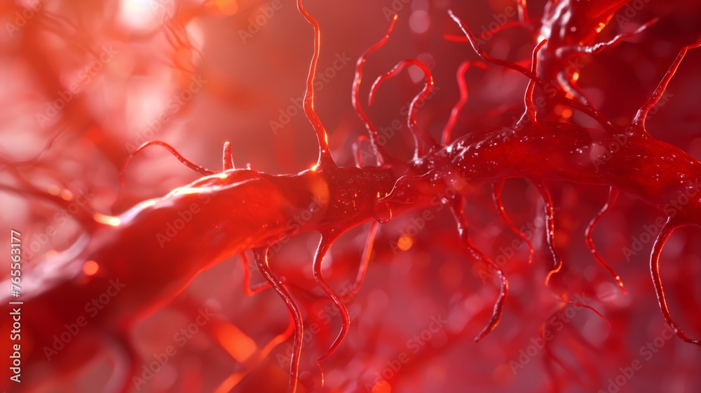 3D visualization of red blood cells flowing through the intricate ...