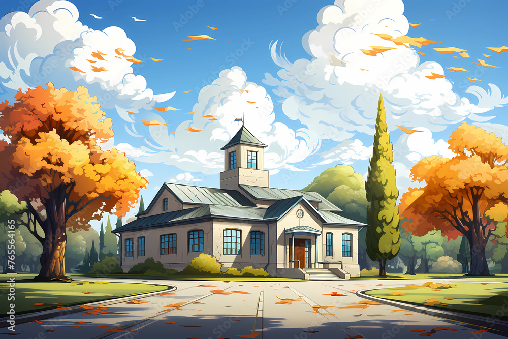 Cartoon image of a modern, unique and small house with a long entrance ...