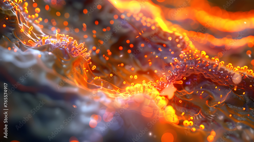 Microscopic view inside the stomach, focusing on the gastric gland ...