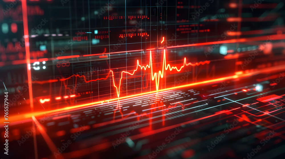 Digital electrocardiogram (EKG) display showing the erratic peaks of an ...