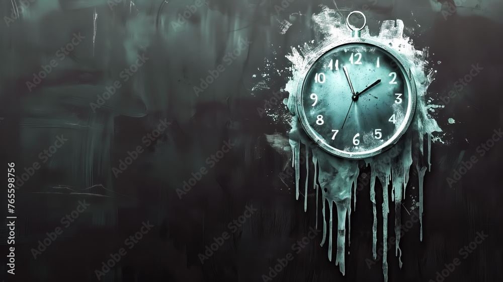 melting paint clock time on rough background with copy space Stock ...