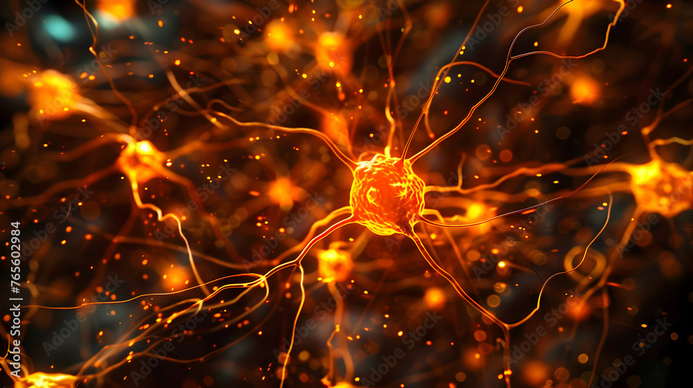 Neuron network within the human brain, under the microscope. The ...