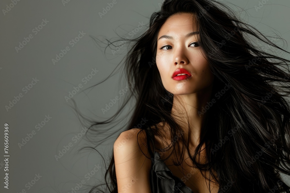 Elegant woman with flowing hair and makeup - A beautiful woman with ...