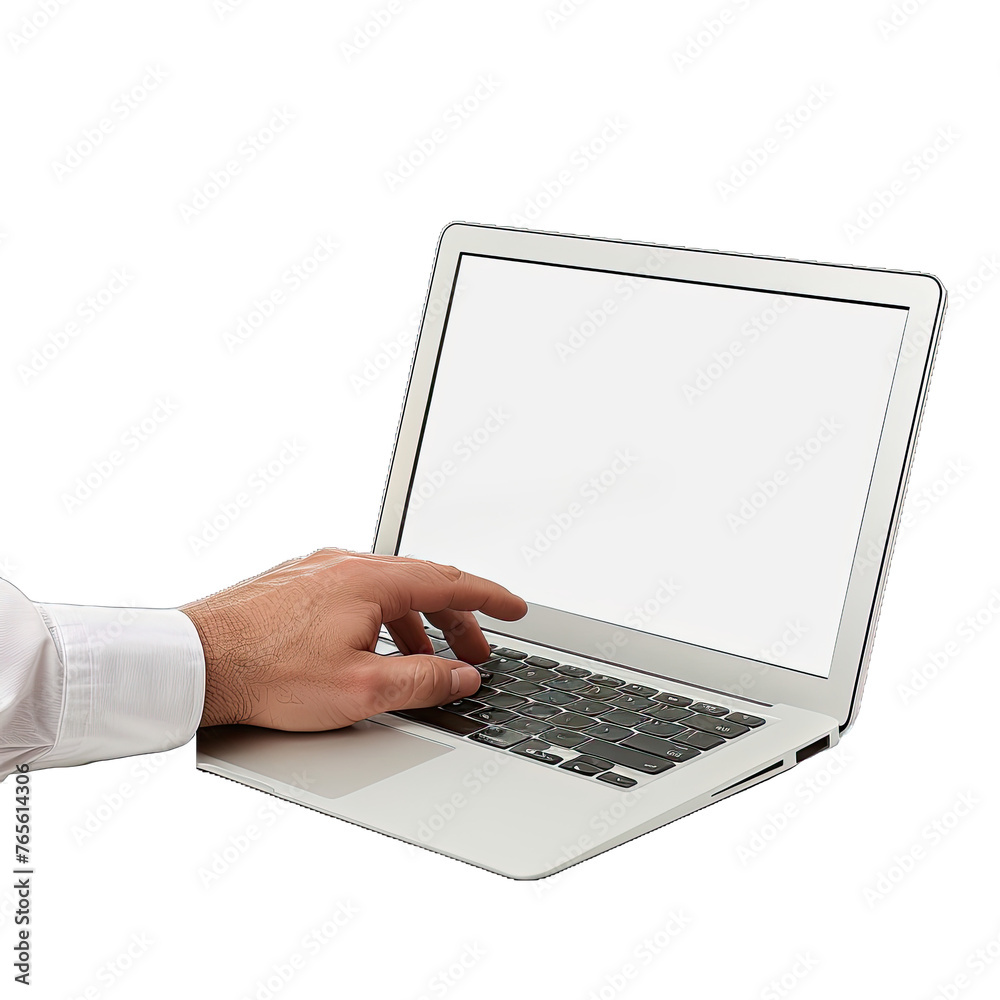hand with laptop transparent background png isolated on white ...