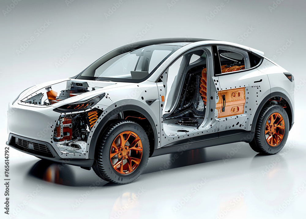 Cutaway illustration of EV showcasing battery layout electric motor and ...