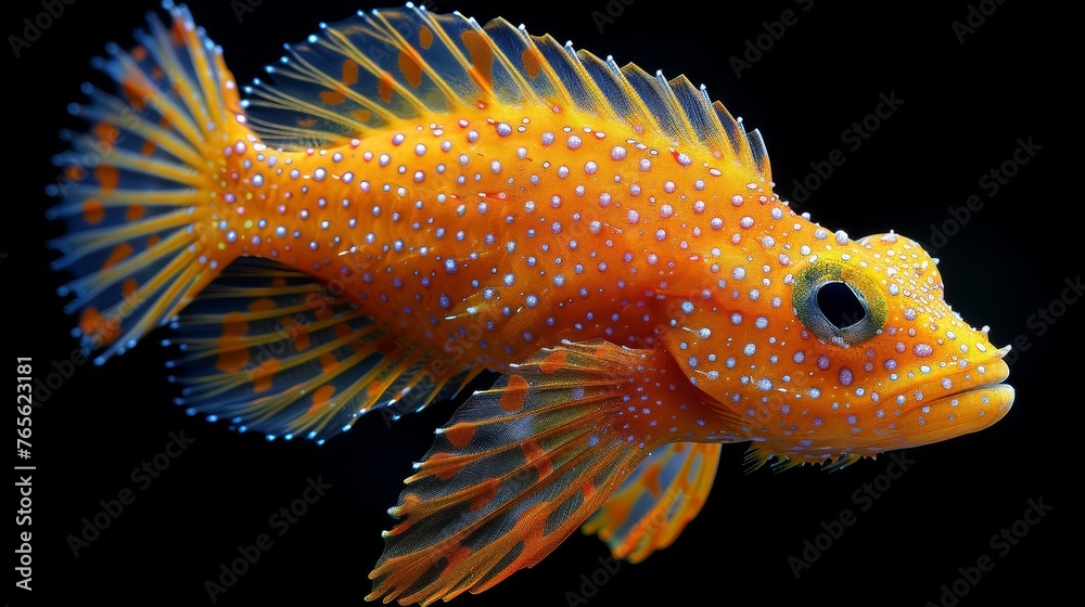A zoomed-in view of a fish displaying white spots across its body and a ...