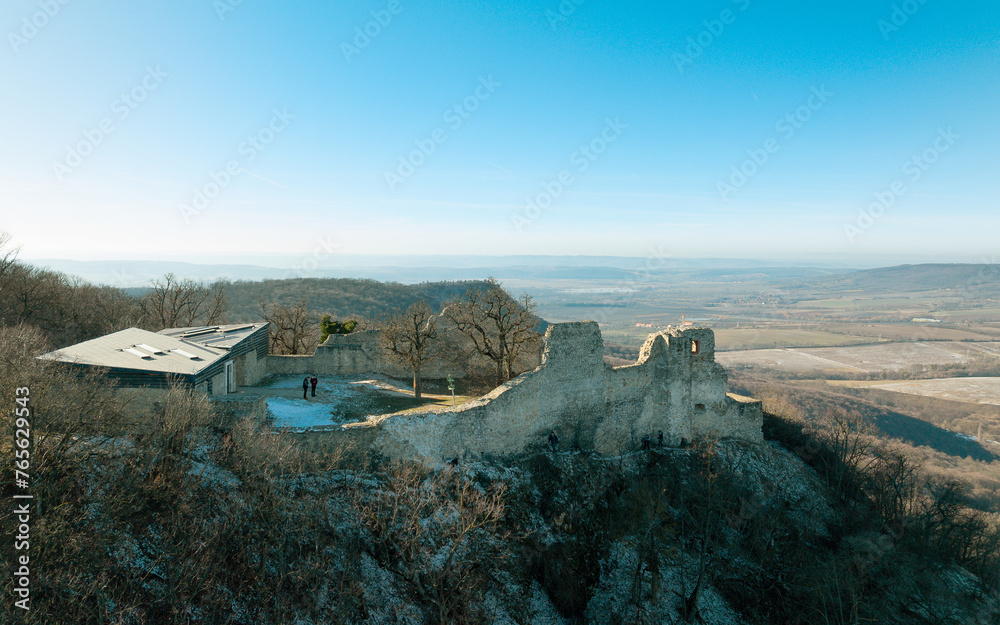 Aerial view about the castle Rezi (Hungarian name is Rezi Var) This is ...