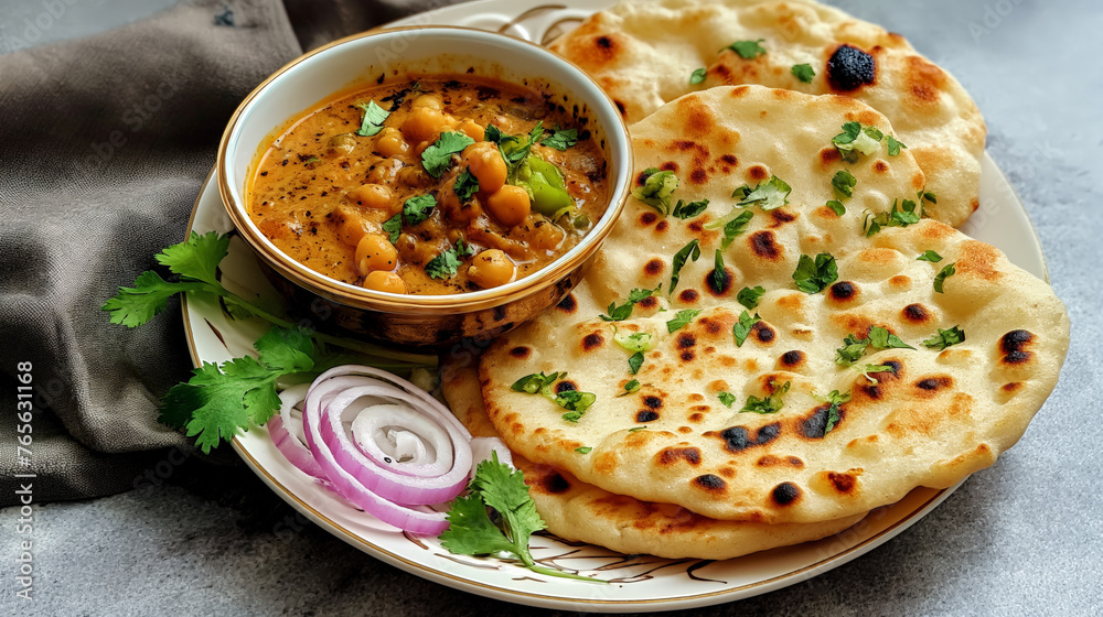 Amritsari Kulcha and Chole, a famous Punjabi street food, featuring ...