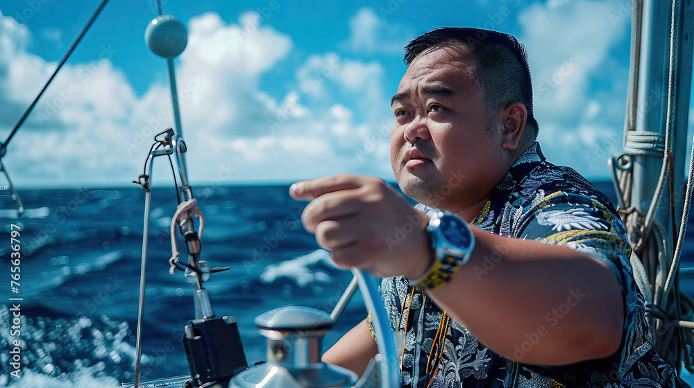 A Pacific Islander man with Down syndrome expressing curiosity and ...
