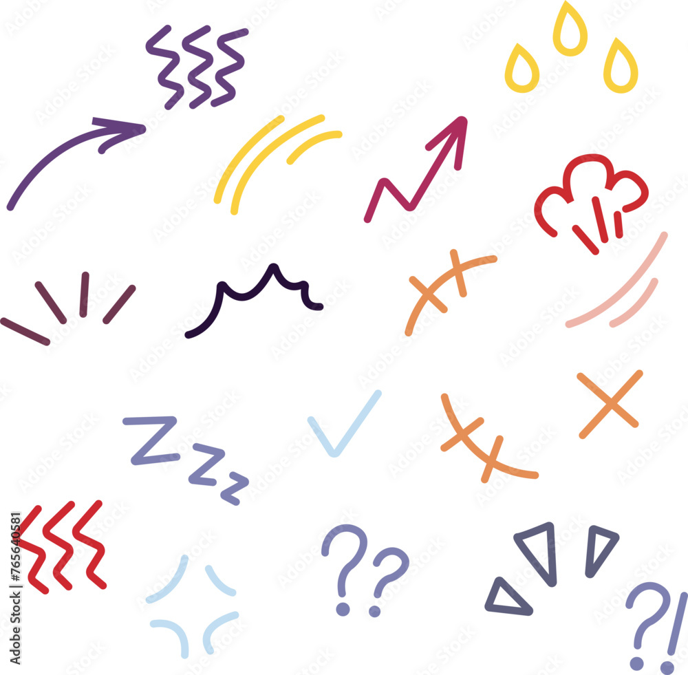 Vector set of hand-drawn cute cartoony expression sign doodle line ...