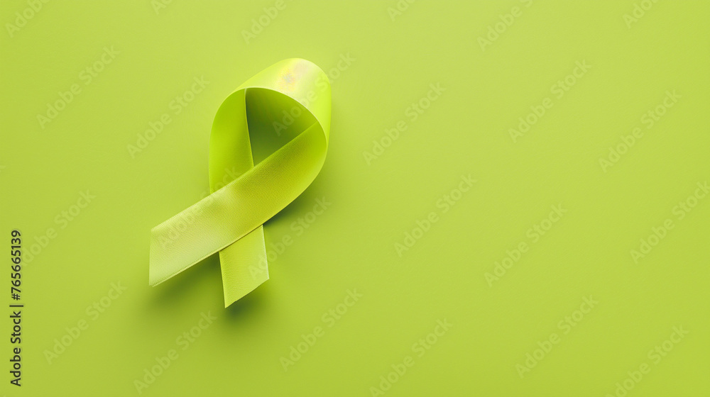 Flatlay lime green cancer ribbon blank background lymphoma, non-hodgkin ...