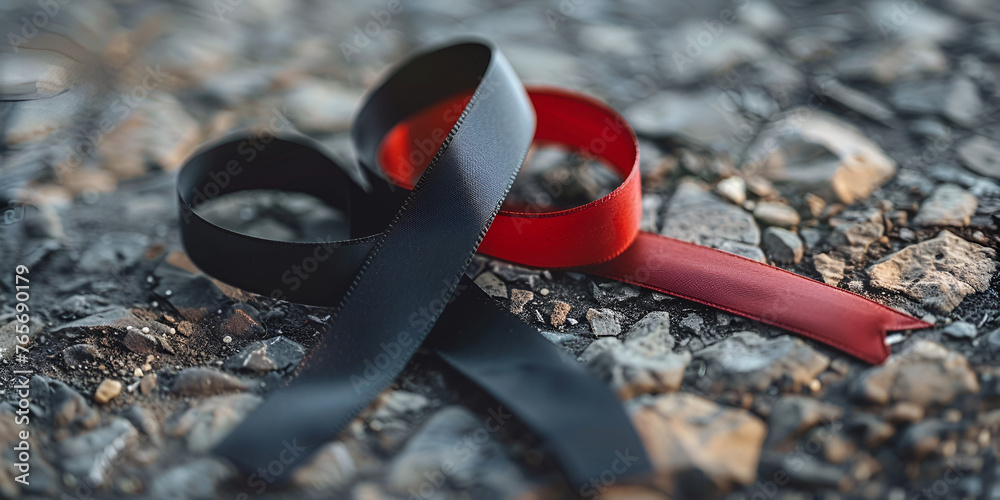 Black and red ribbon for awareness days as murdered children, loss of a ...
