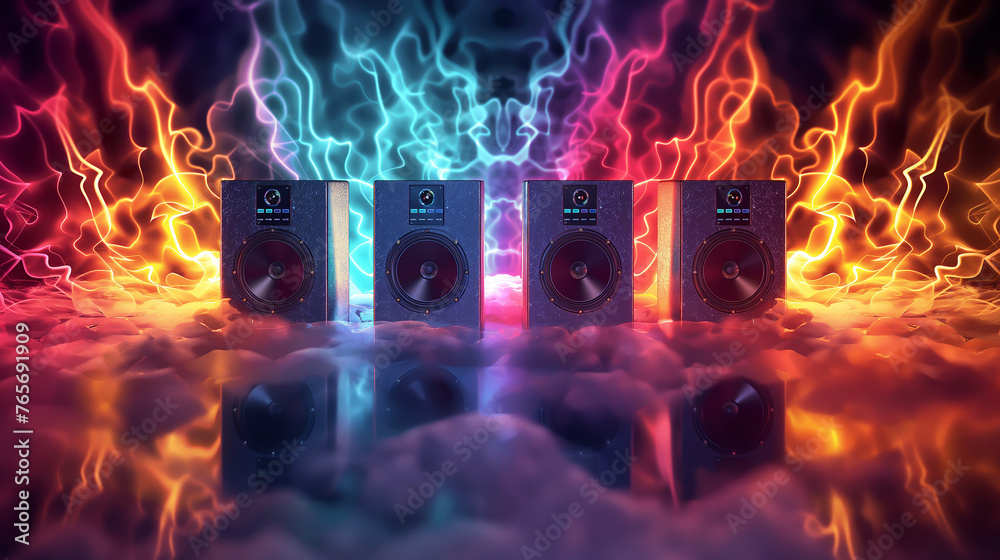 Music sounds speaker system on colorful bokeh background, The sound ...