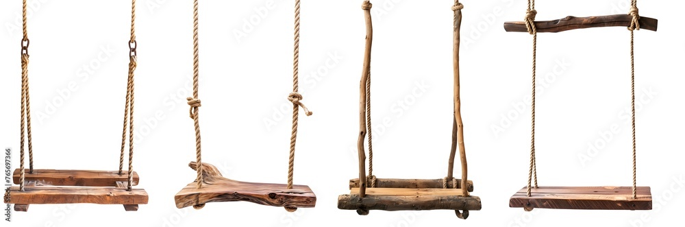 Set of Wooden stump wood rope swing on transparent background cutout ...