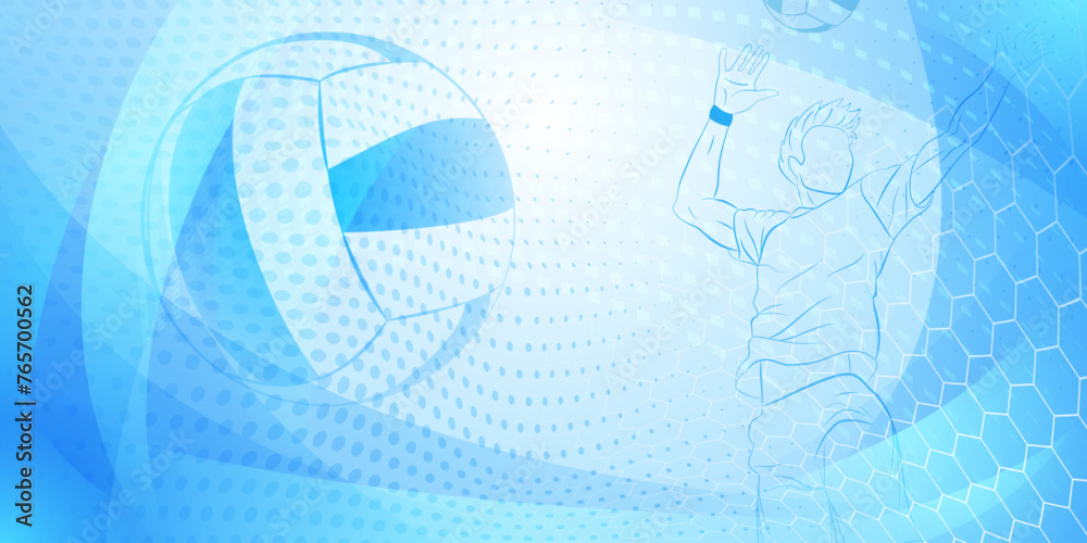 Volleyball themed background in blue tones with abstract meshes, curves ...