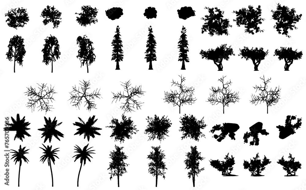 Set Of Silhouette Plant And trees Shapes - Flowers and Leaves Shapes ...