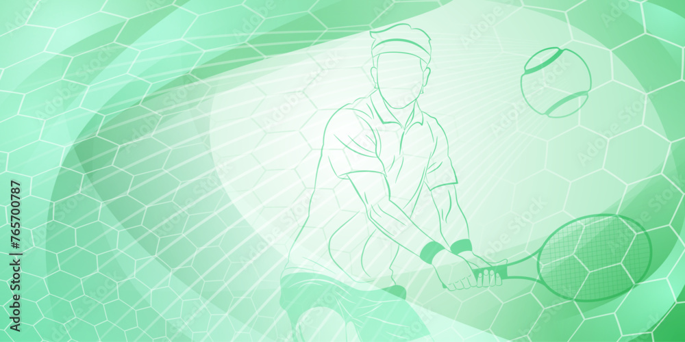 Tennis themed background in green tones with abstract meshes, curves ...