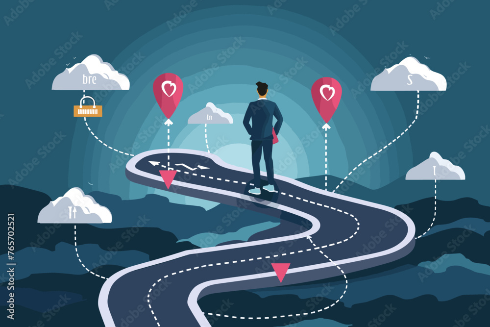 Business Journey Roadmap - Businessman Running on Winding Path with ... Business Journey Roadmap - Businessman Running on Winding Path with ...