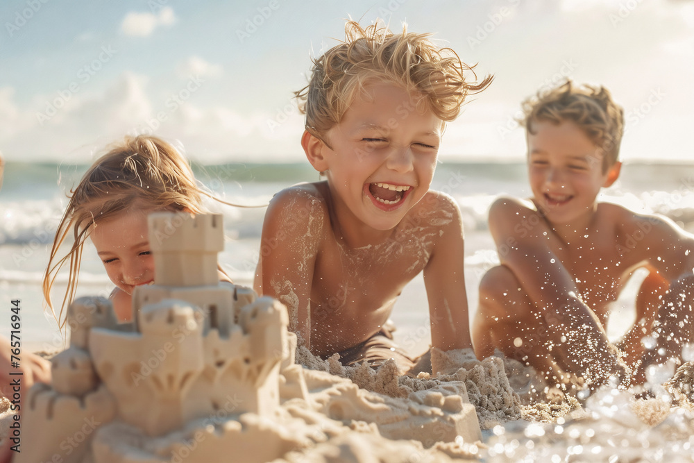 Sandy Toes, Salty Kisses: a family building sandcastles on the beach ...