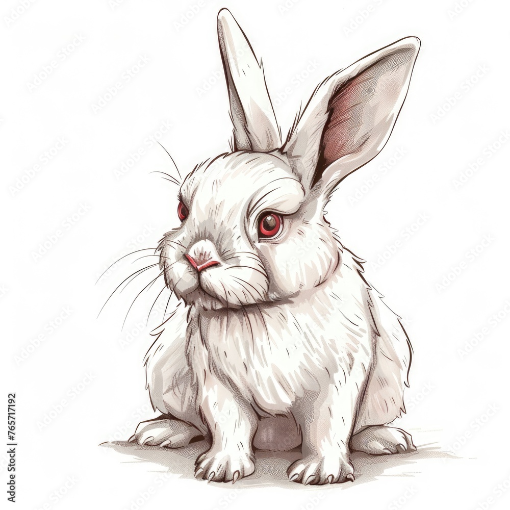 Hand Drawn Easter Mugshot of Bad Rabbit - Cute Cartoon Sketch of ...