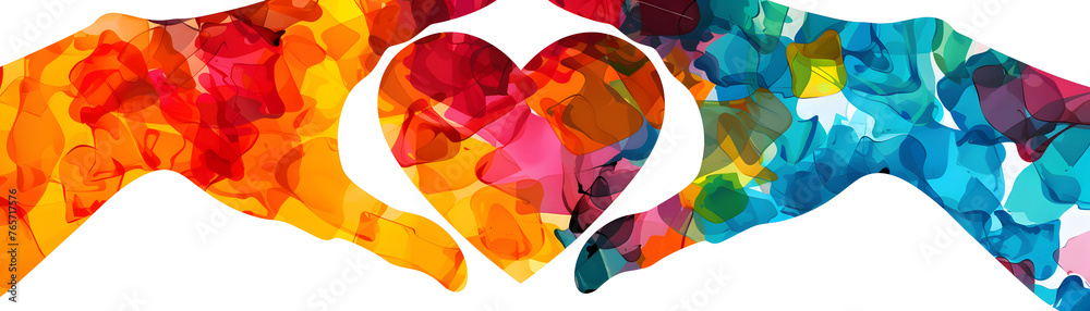 Colorful silhouettes of hands forming a heart, DEI, diversity, equity ...