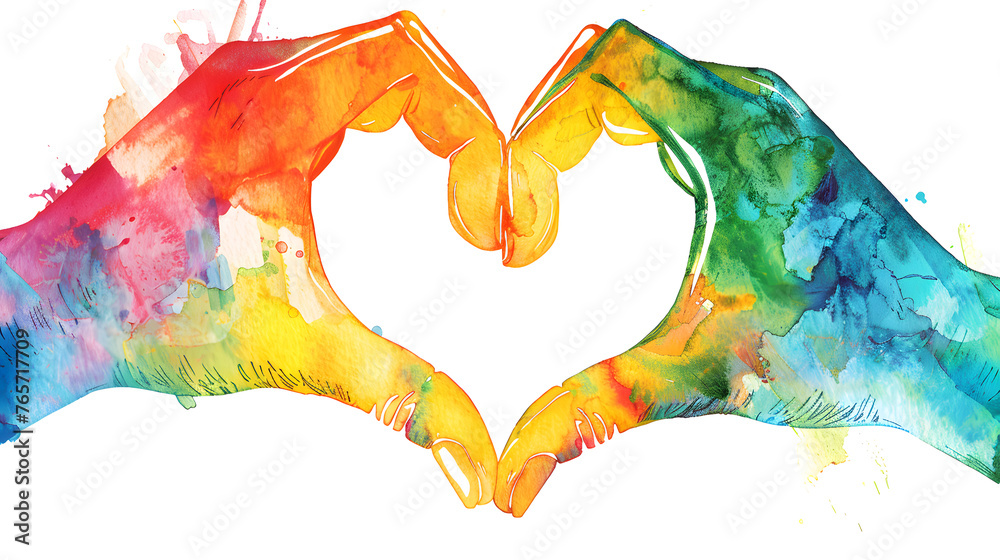 Colorful silhouettes of hands forming a heart, DEI, diversity, equity ...