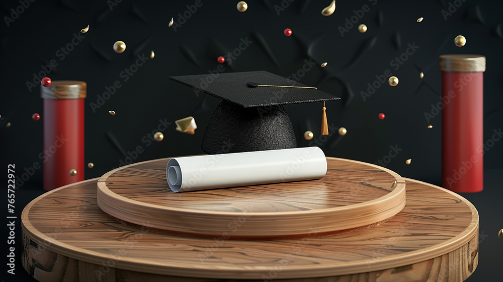 Graduation Cap and Diploma on Podium Stock Illustration | Adobe Stock