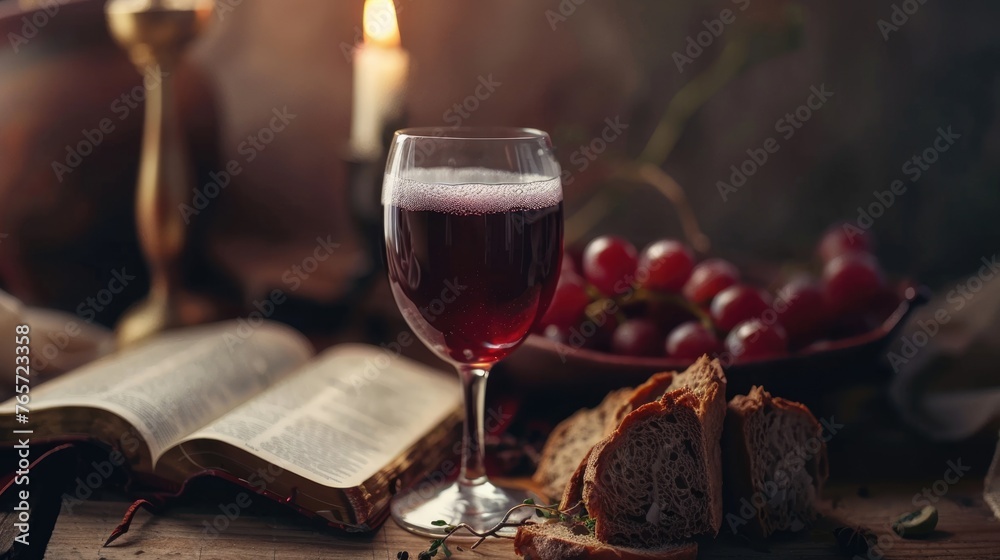 Communion and Remembrance: Lord Supper with Holy Bible and Wine for ...