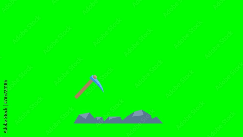 Small metal pickaxe with wooden handle. Pickaxe in the ground. Mining ...