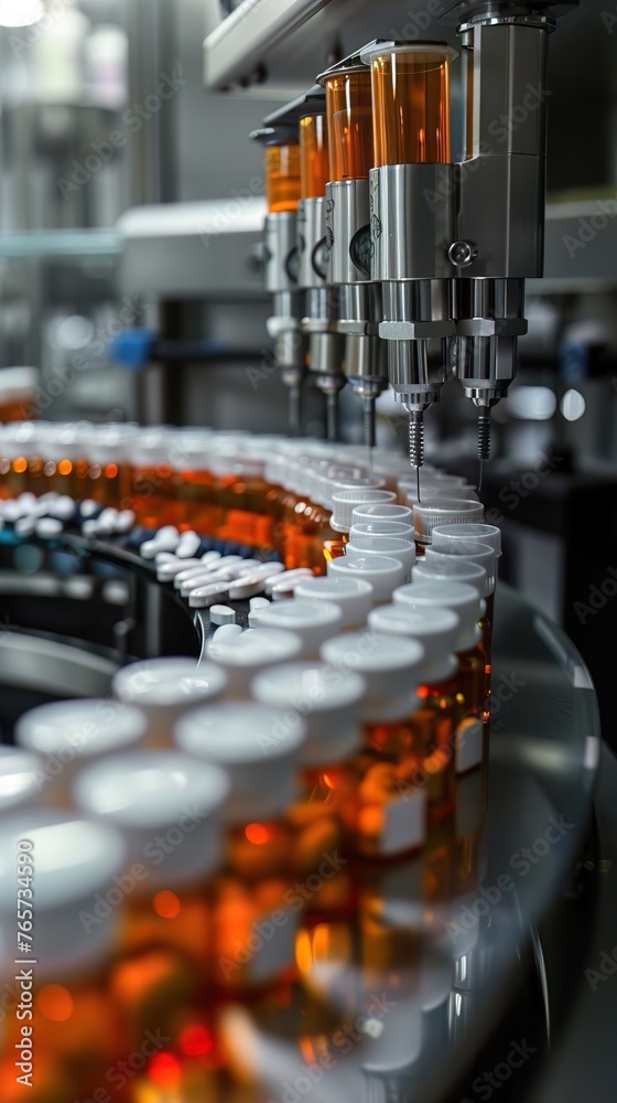 A detailed view of an automated pill counting machine emphasizing ...