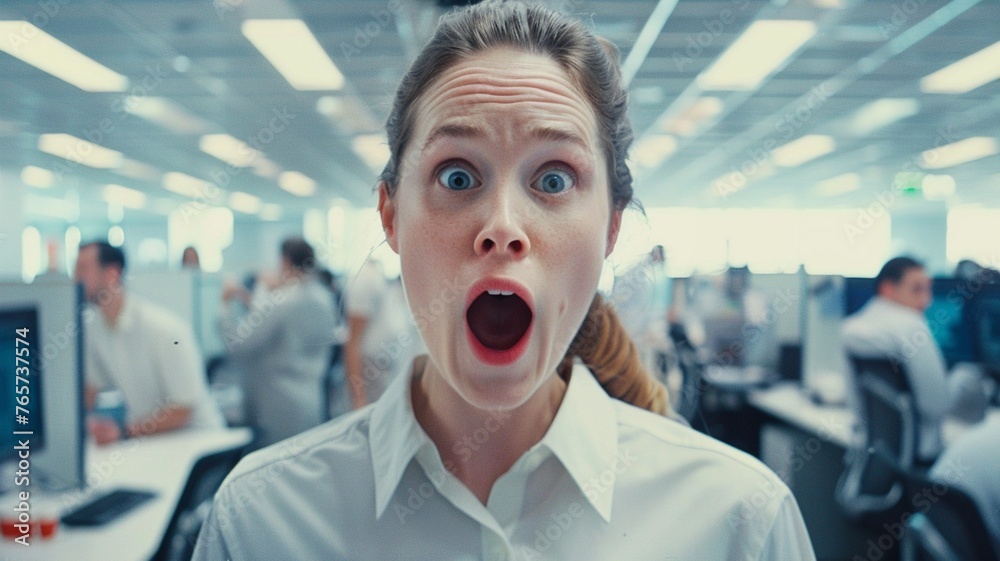 Employee expresses shock in bustling office environment amidst high ...