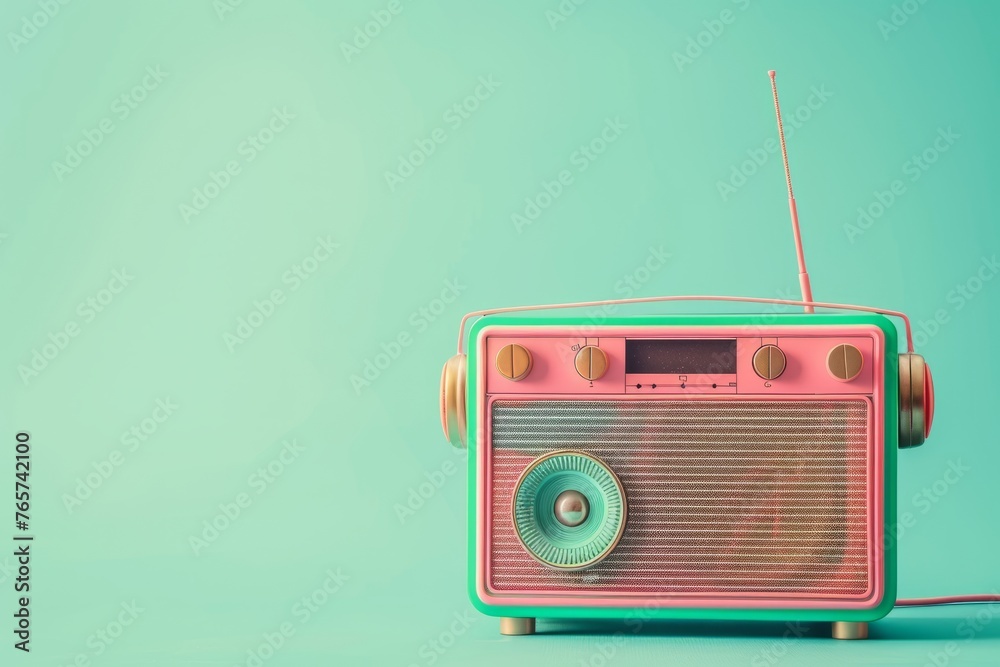 Antilo radio illustration, 80s and 90s, retro colors on pastel green ...