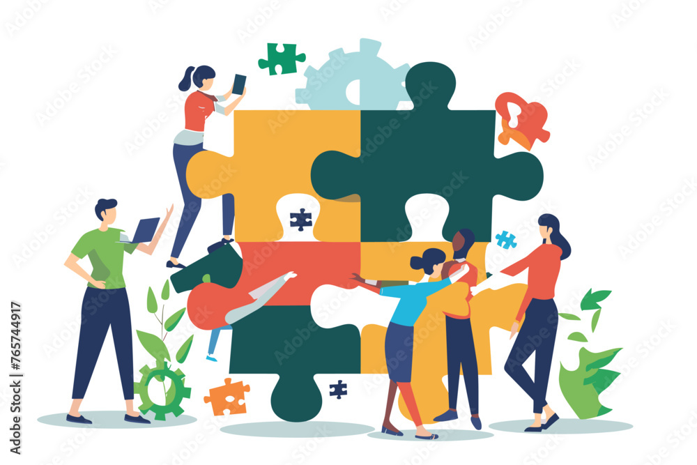 Collaborative Problem Solving Business Team Connects Jigsaw Pieces