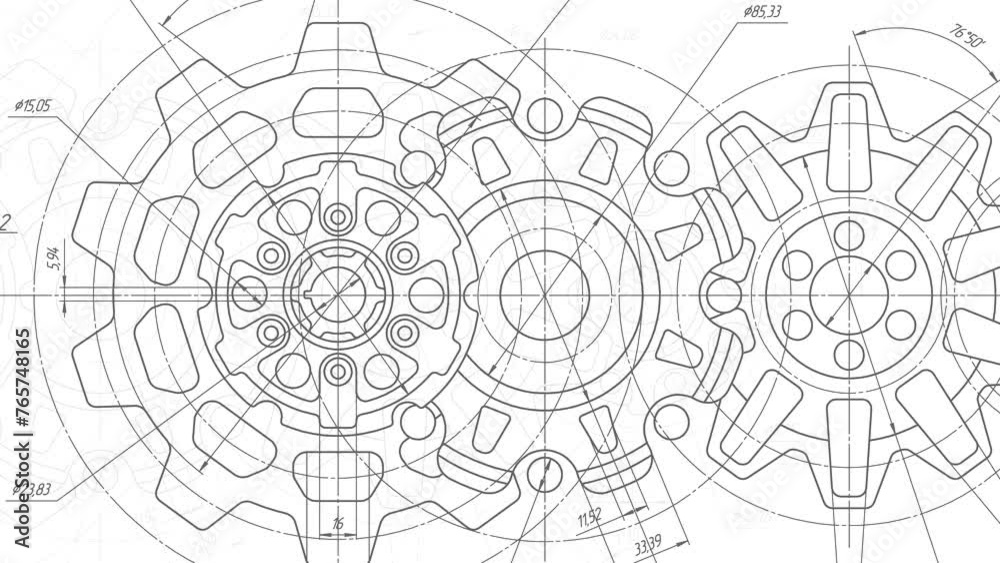 Engineering industrial background.Technical drawing of gears ...
