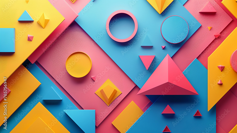 A bold and artistic geometric template with 3D pyramids and ...