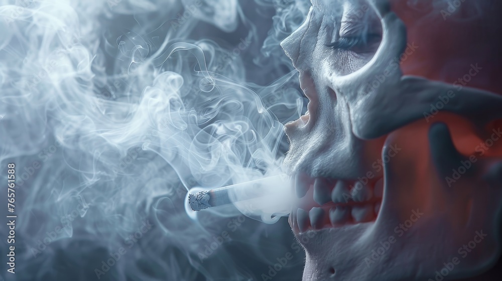 A conceptual photo of a person blowing smoke from a cigarette, with the ...
