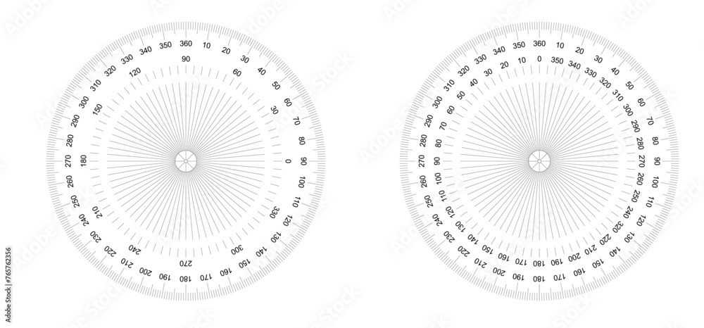 Round 180 degree protractor, ruler or set square. Circular protractor ...