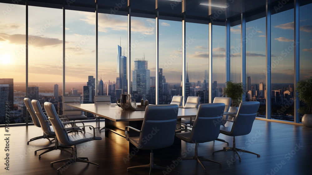 a modern office in a high-rise building. Meeting room. Business ...